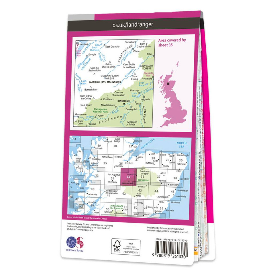 OS Map of Kingussie & Monadhliath Mountains | Landranger 35 Map ...