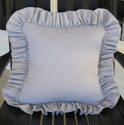 Gray Gingham Check Ruffled Decorative Pillow | Cozytown Linens