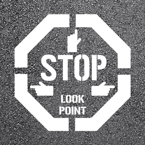 18" Stop Look Point With Hand Gestures Stencil | Stop-Painting.com