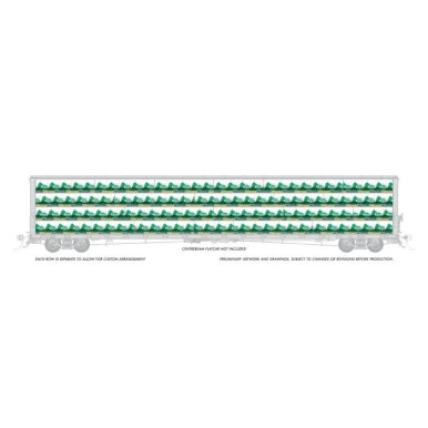Flatcar, centrebeam, 73' NSC, BCOL, green "BC Rail" (x6)
