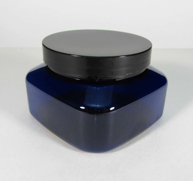 Cosmetic Jars Plastic Square PET Blue Beauty Containers 8 oz. (Black ...