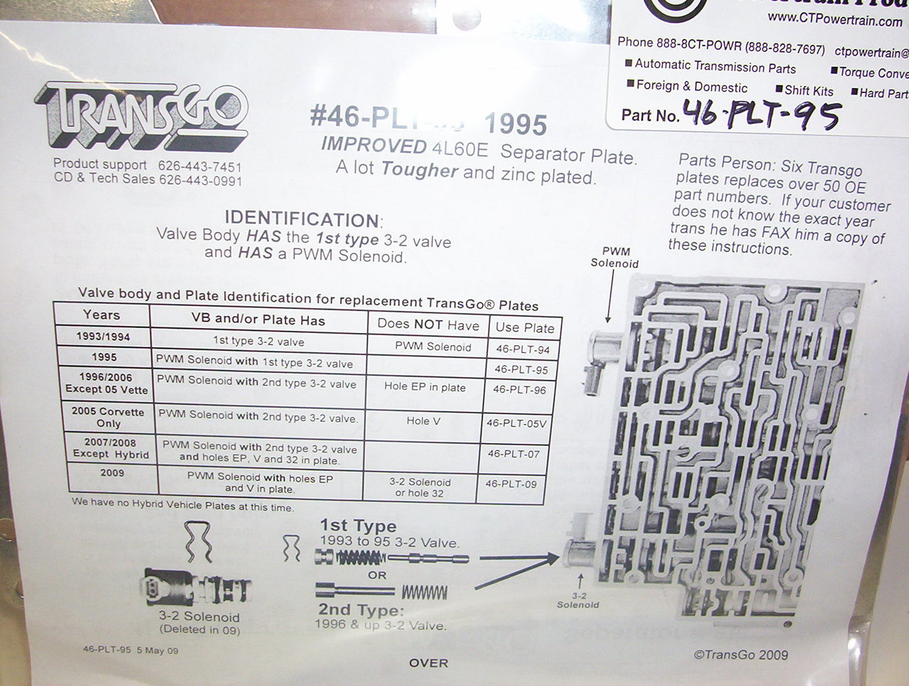 4l60e Transmission Pan Gasket Transgo 4L60E Heavy Duty Valve Body Plate ...