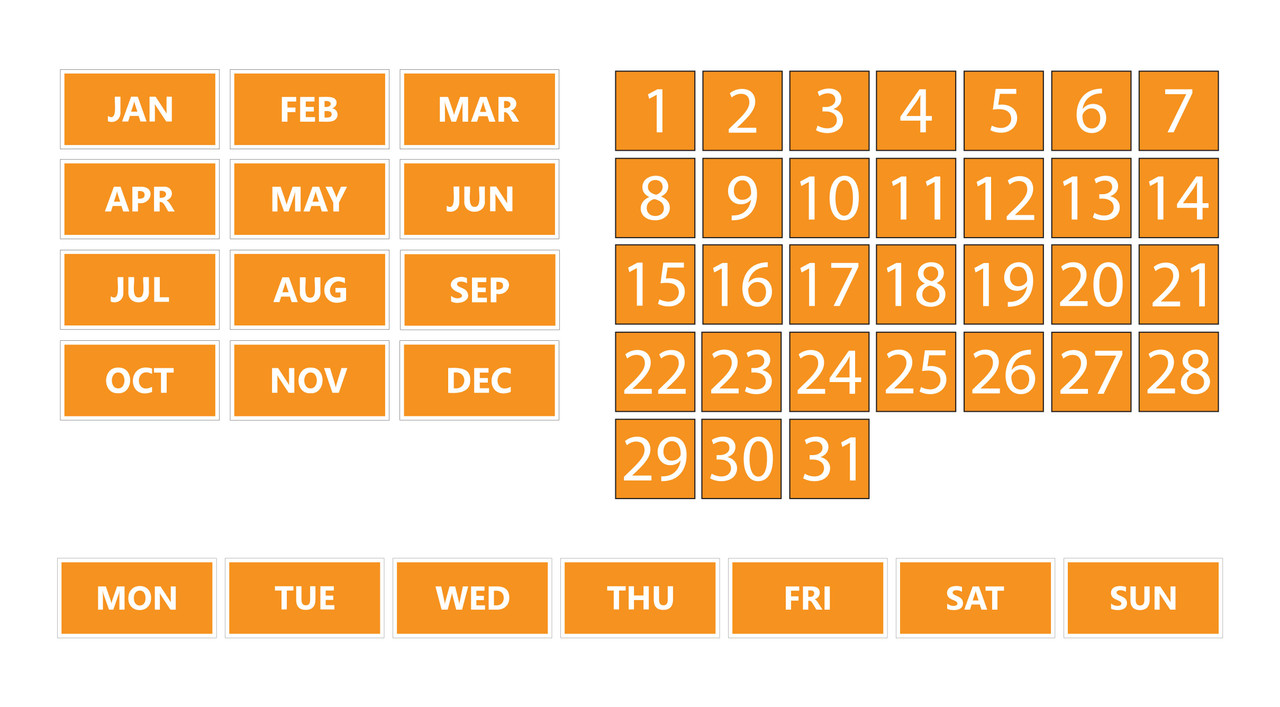 Orange Calendar Magnet Bundle (Days of the Week, Months and Dates)
