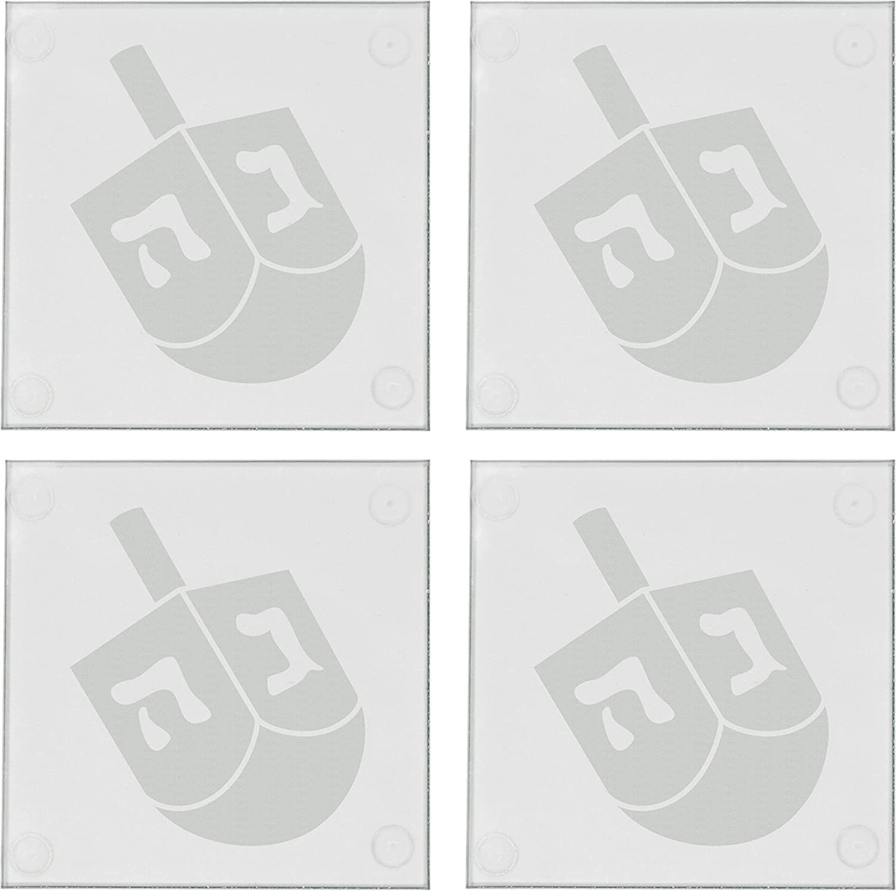 Jewish Dreidel Etched Glass 3.5" Square Coaster
