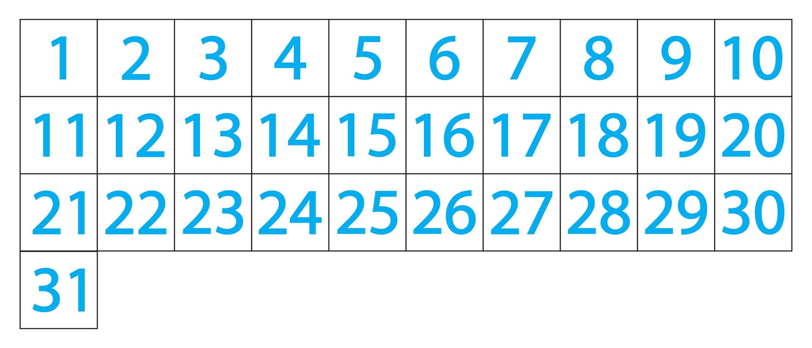 Cyan Inverted Calendar Date Magnets