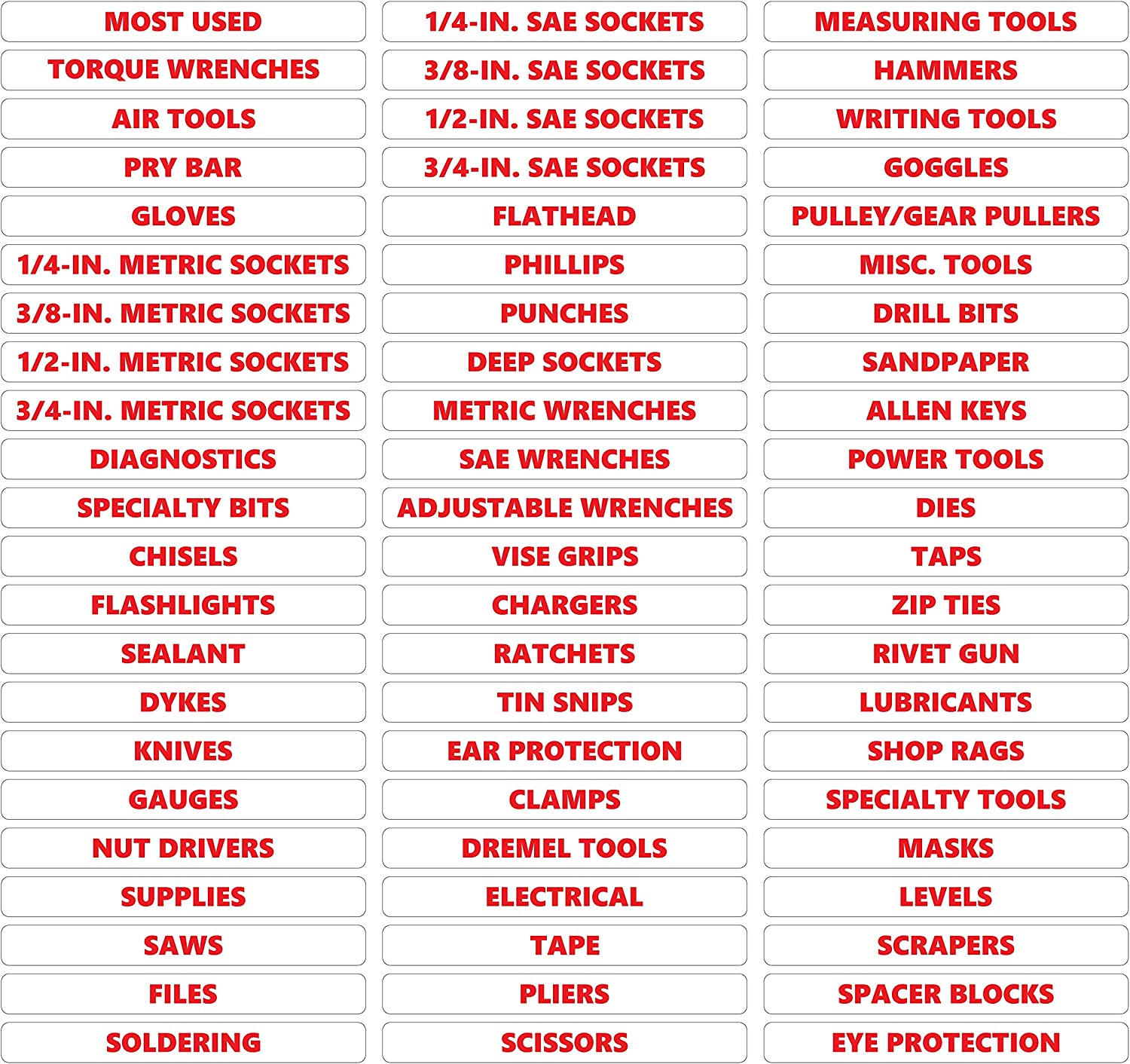 Red Inverted Toolbox Organizational Sticker Rounded Labels Ultimate Set
