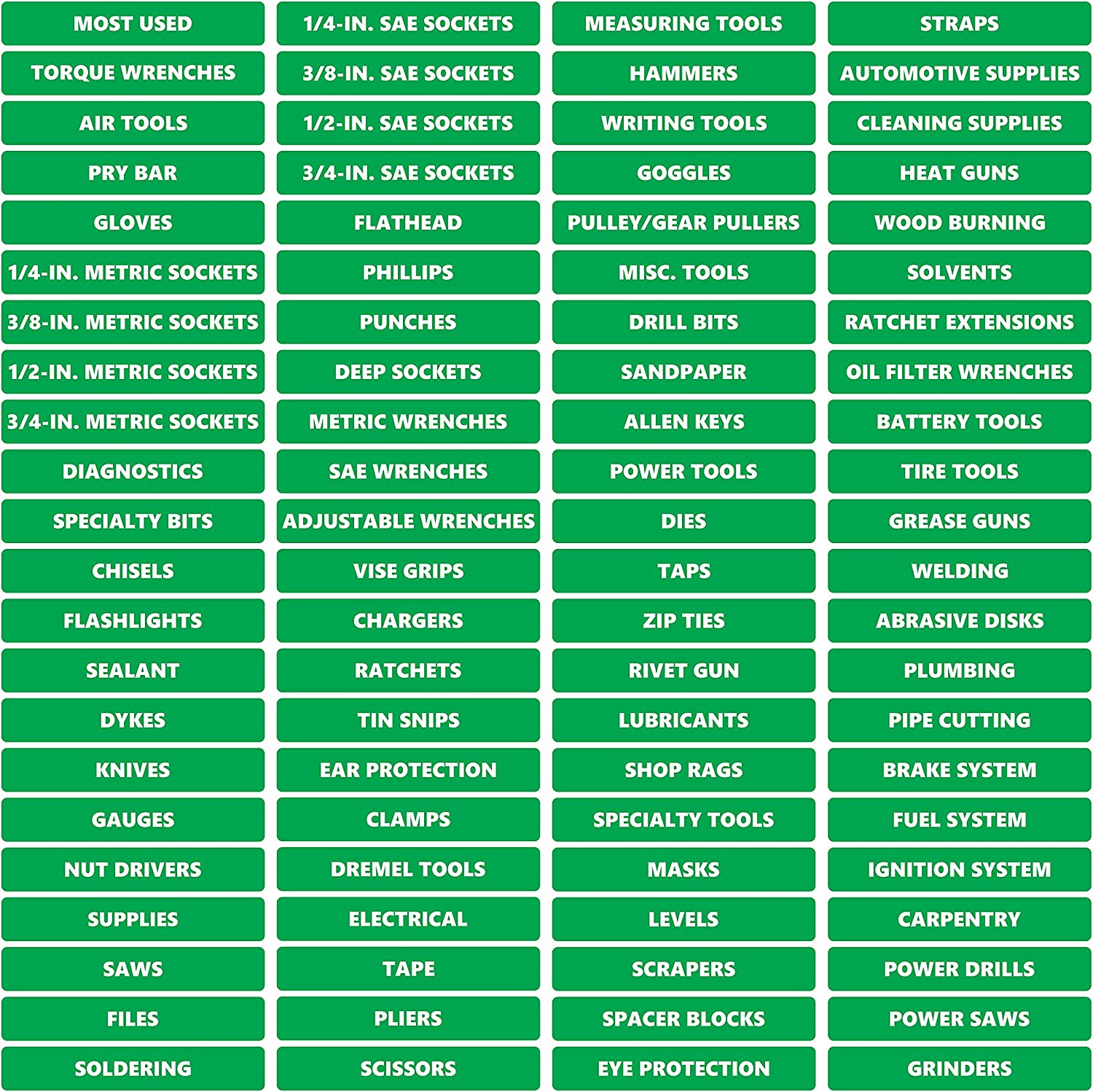 Green Toolbox Organizational Sticker Rounded Labels Premium Set