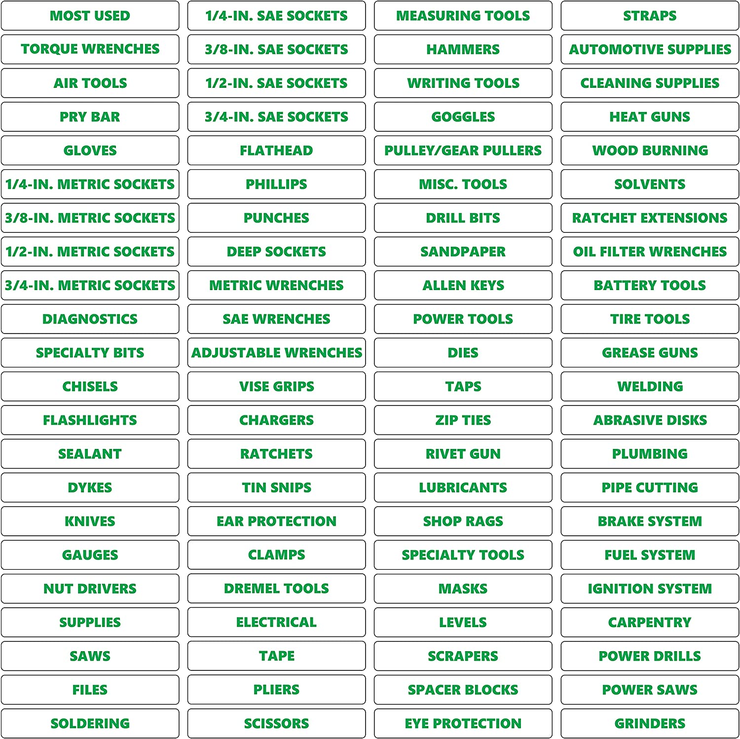 Green Inverted Toolbox Organizational Sticker Rounded Labels Premium Set