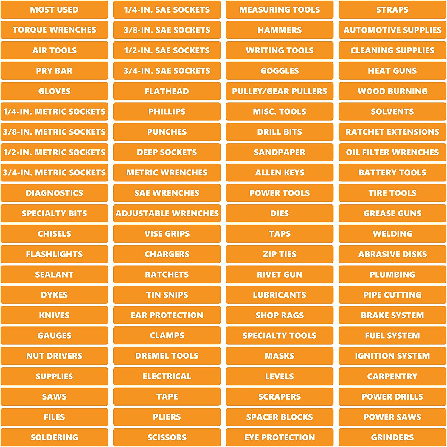 Orange Toolbox Organizational Sticker Rounded Labels Premium Set
