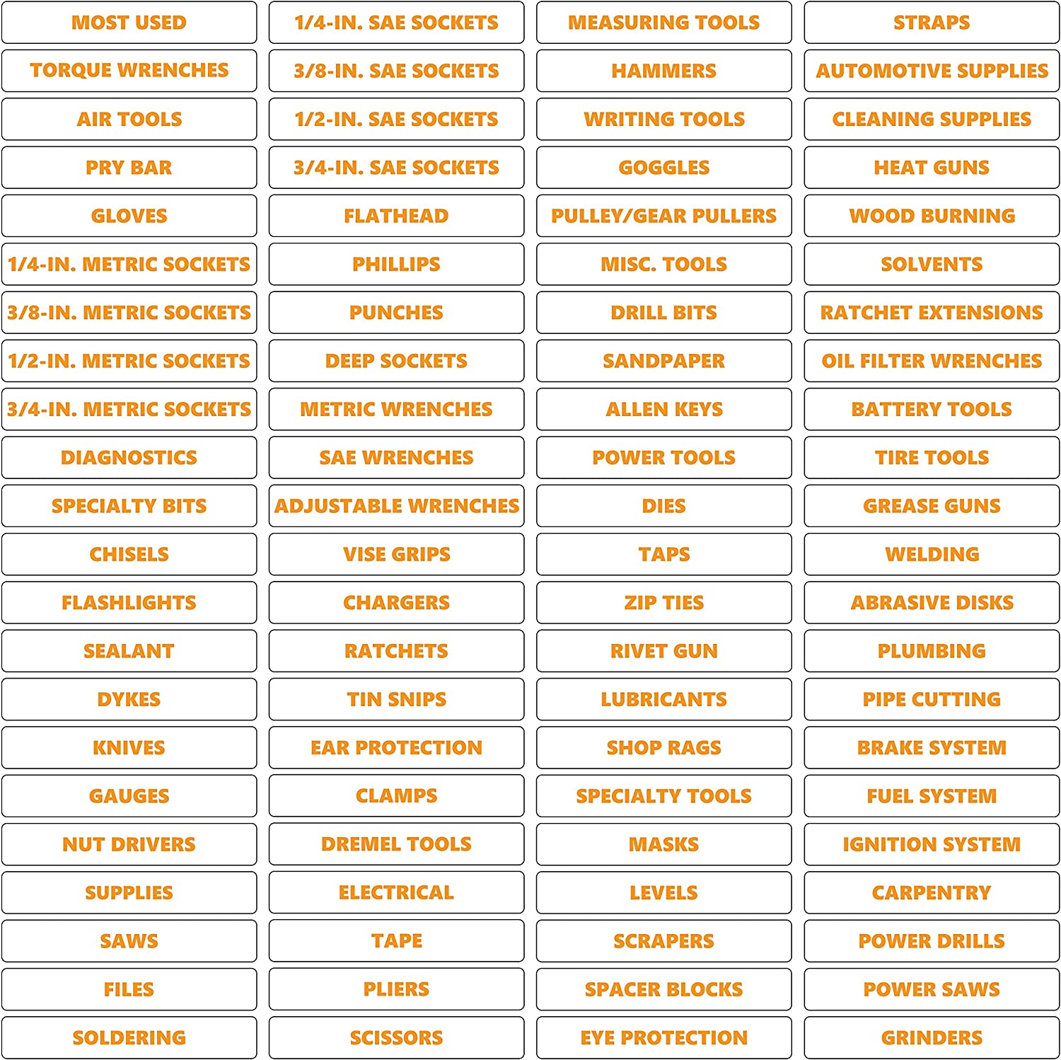 Orange Inverted Toolbox Organizational Sticker Rounded Labels Premium Set
