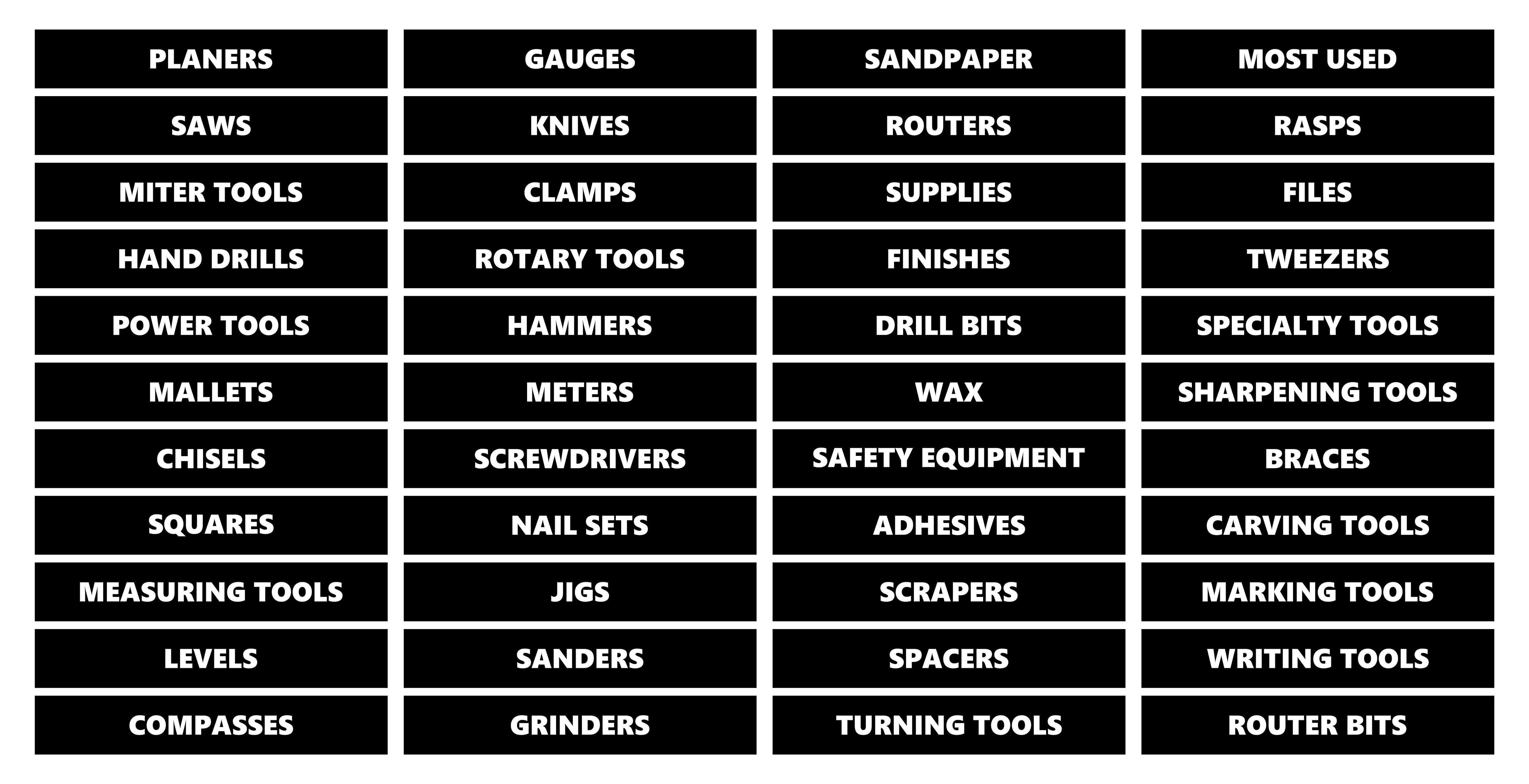 Black Toolbox Organizational Magnetic Labels Woodworking Set