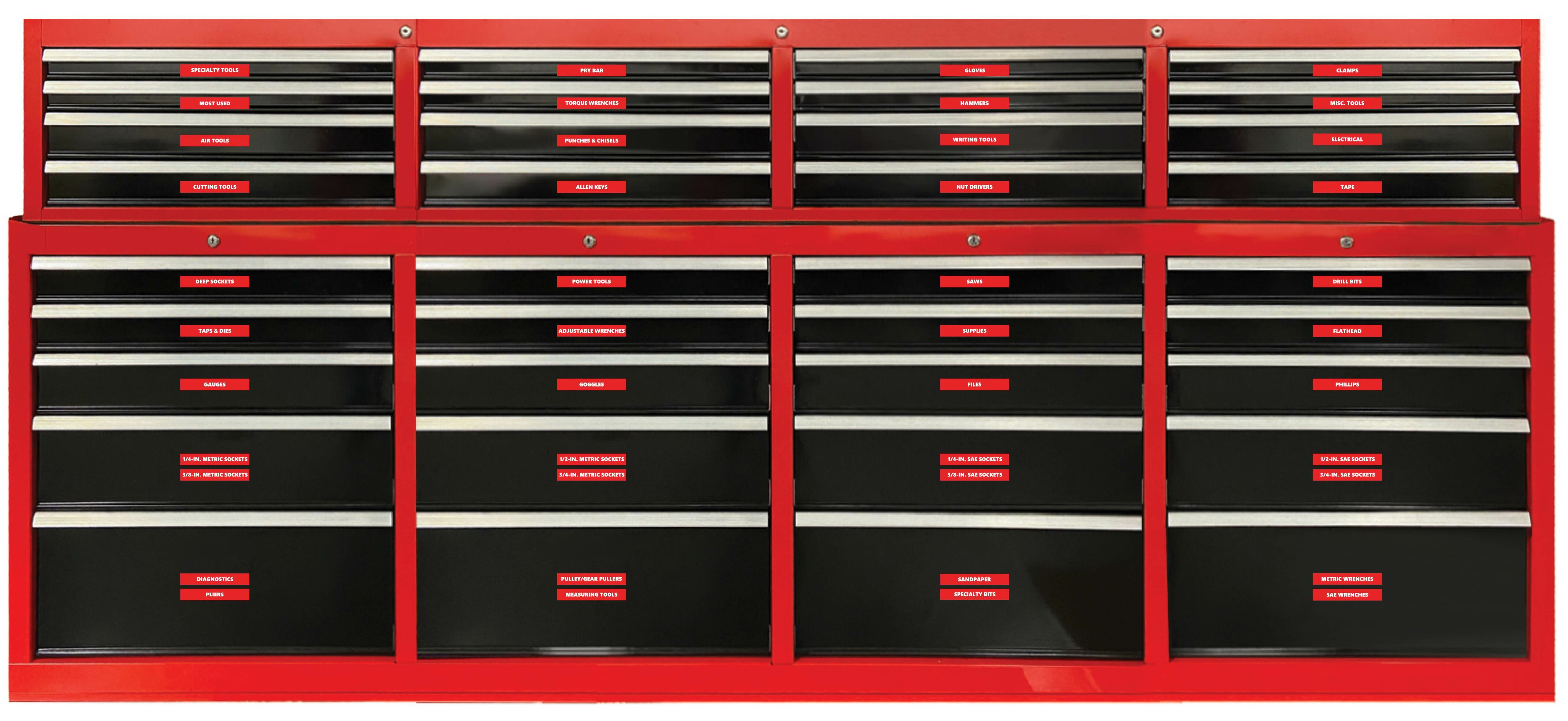 Red Tool Box Organizational Magnetic Labels Advanced Set