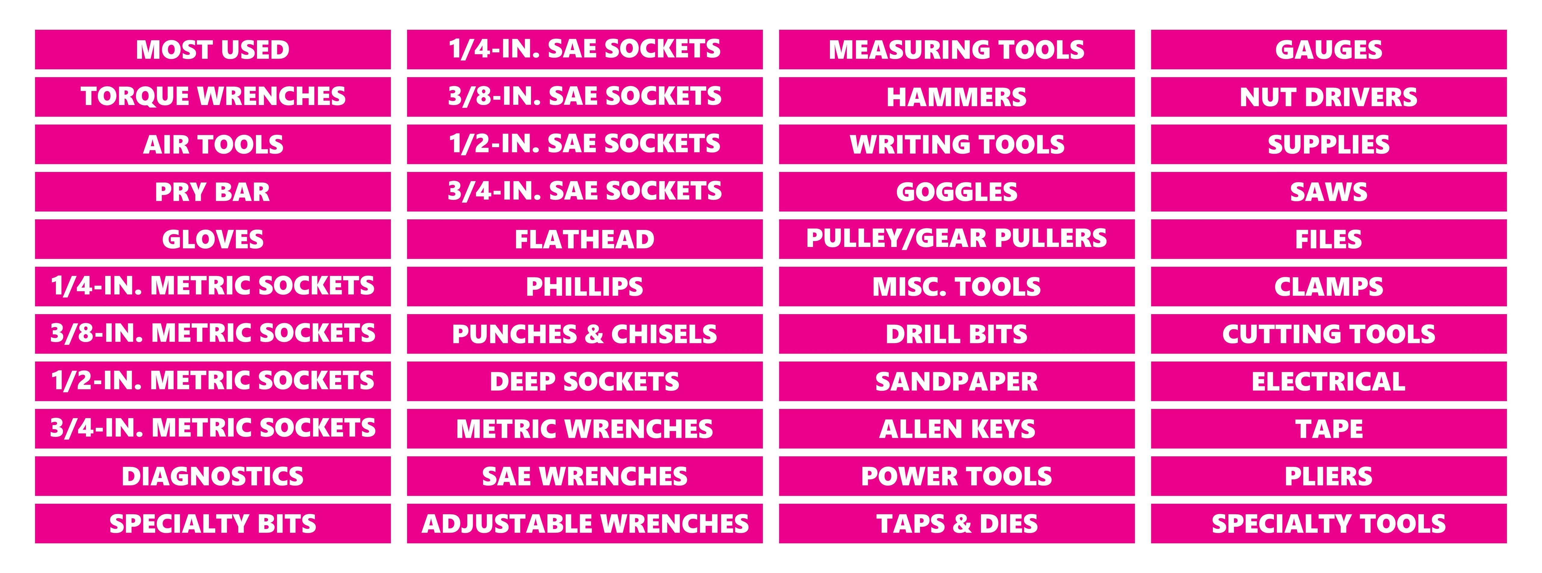 Pink Tool Box Organizational Magnetic Labels Advanced Set