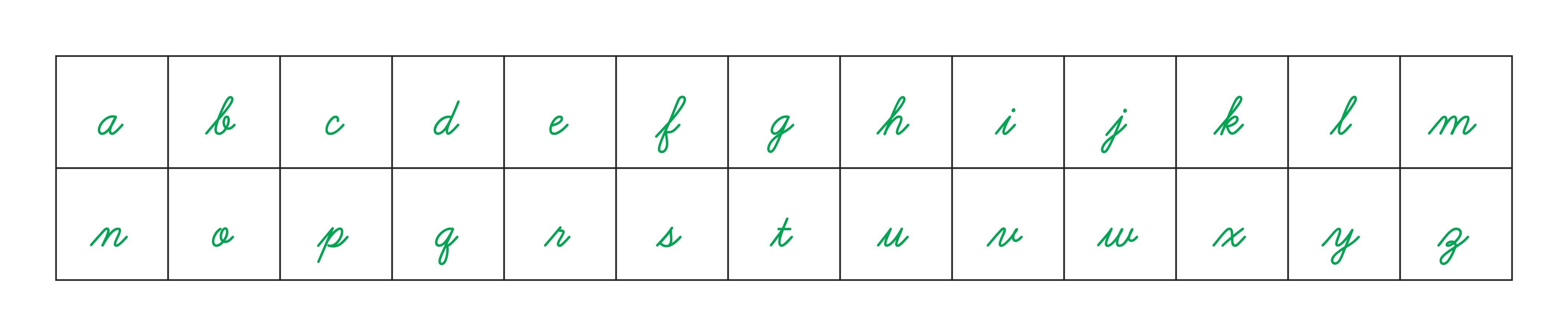 Green Inverted Magnetic Cursive Alphabet Letters (Lower Case)