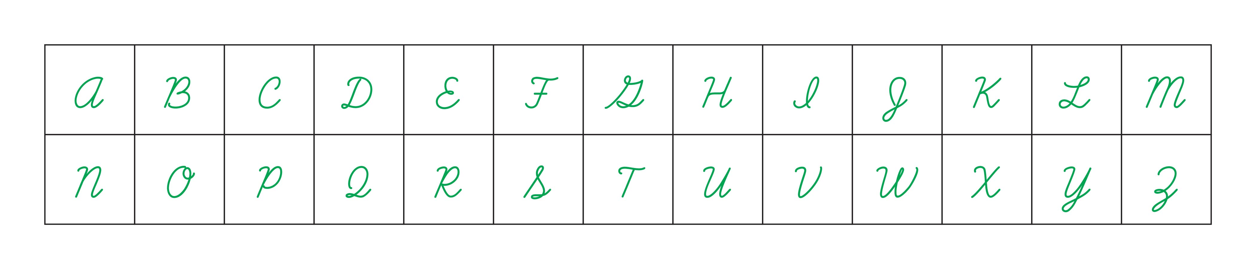 Green Inverted Magnetic Cursive Alphabet Letters (Upper Case)
