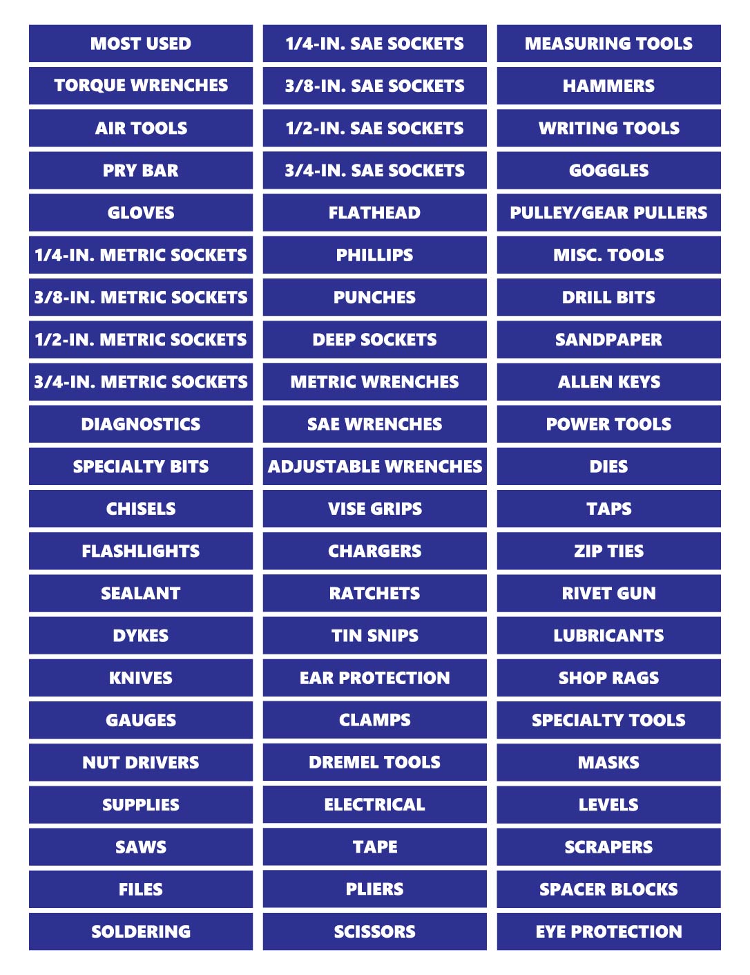 Blue Toolbox Organizational Magnetic Labels Ultimate Set