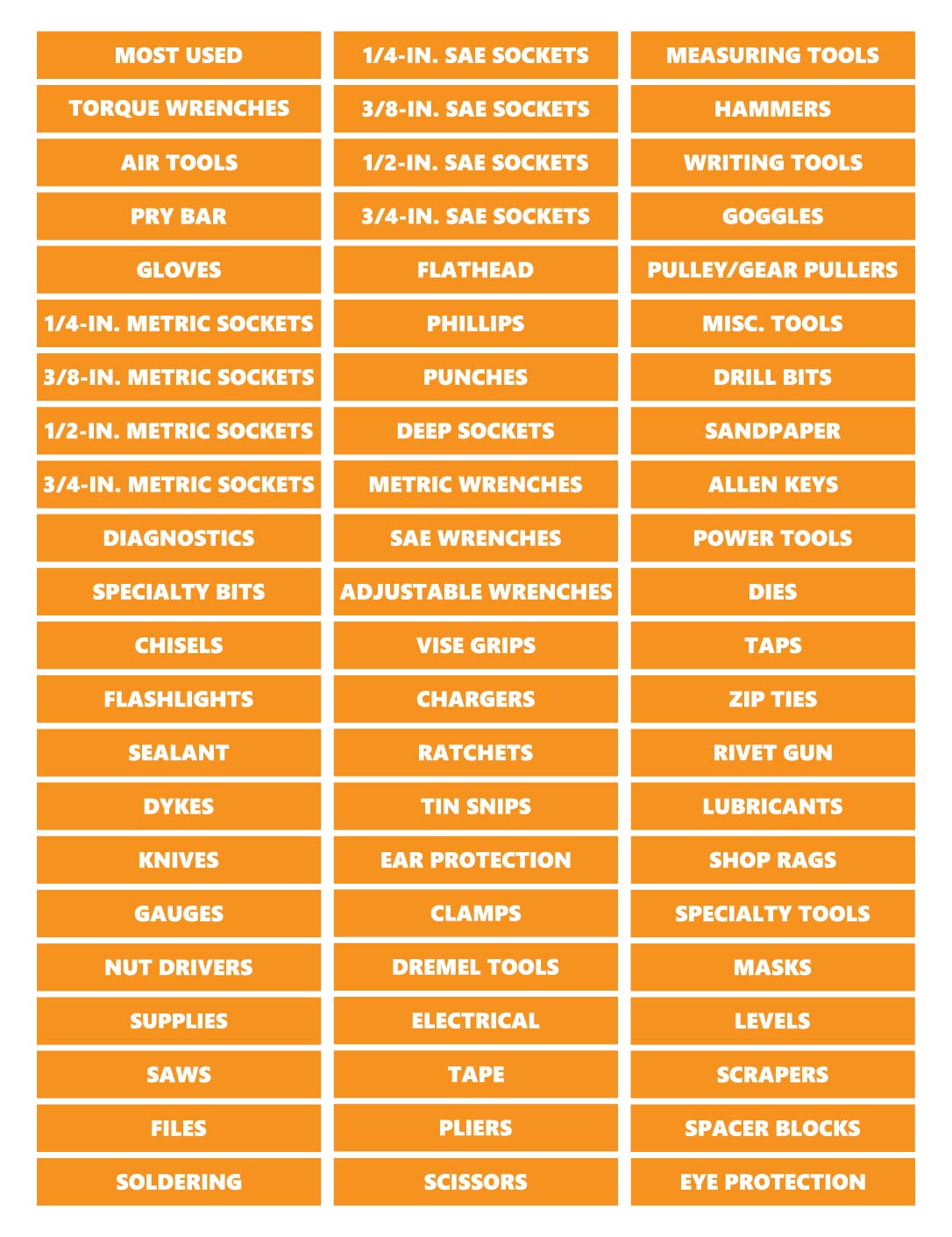 Orange Toolbox Organizational Magnetic Labels Ultimate Set