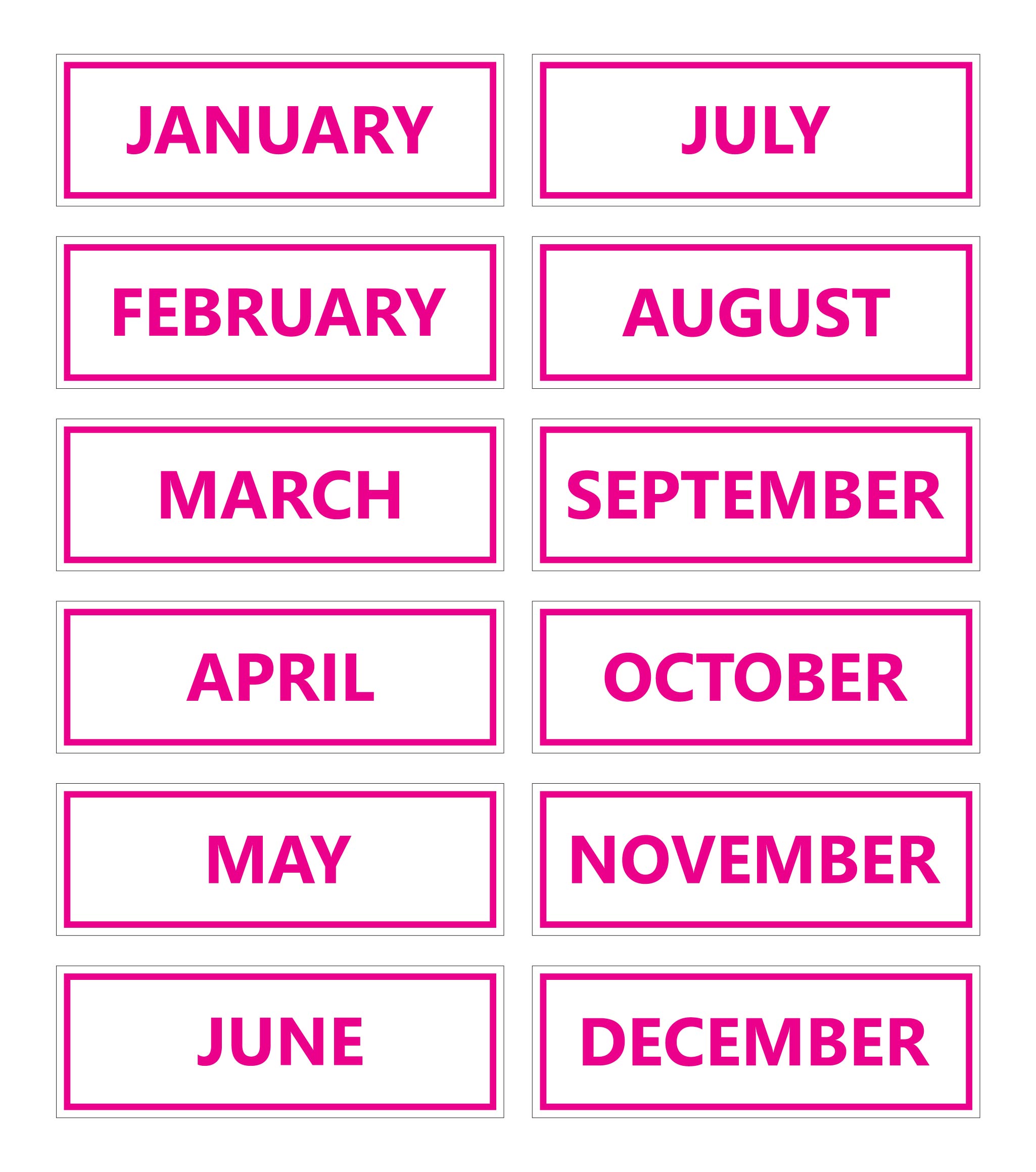 Pink Inverted Calendar Month Magnets (Non-Abbreviated)
