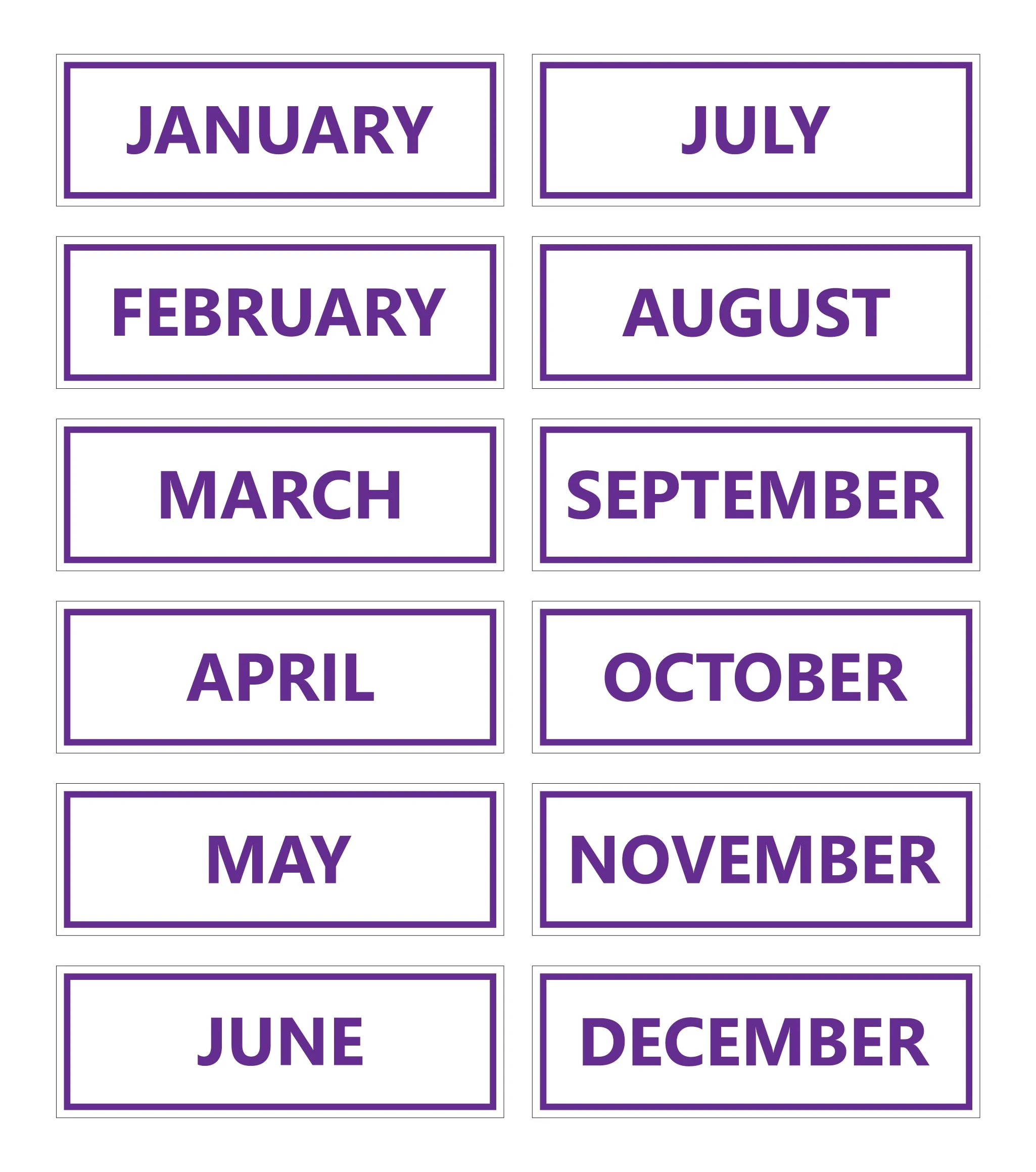 Purple Inverted Calendar Month Magnets (Non-Abbreviated)