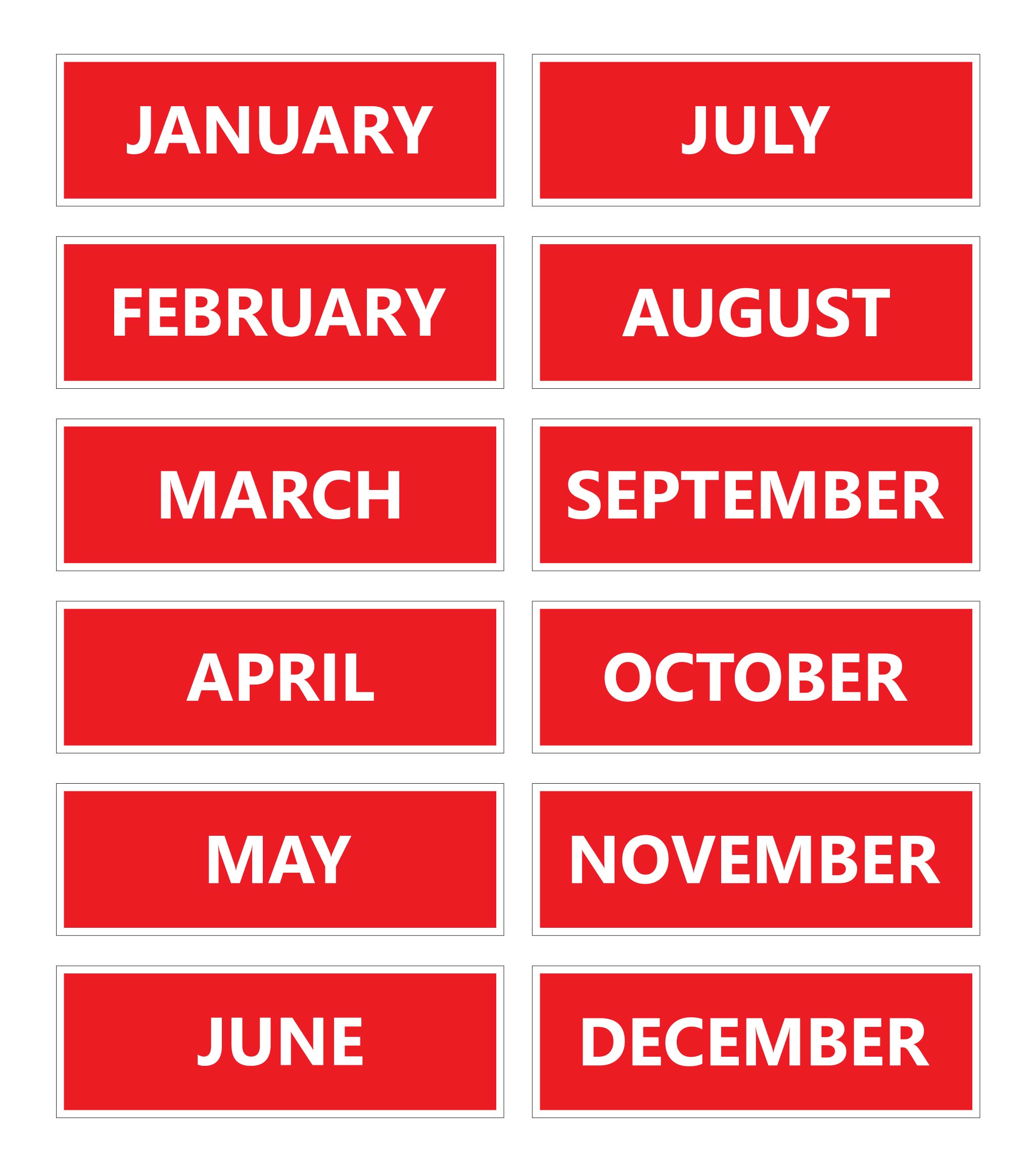 Red Calendar Month Magnets (Non-Abbreviated)