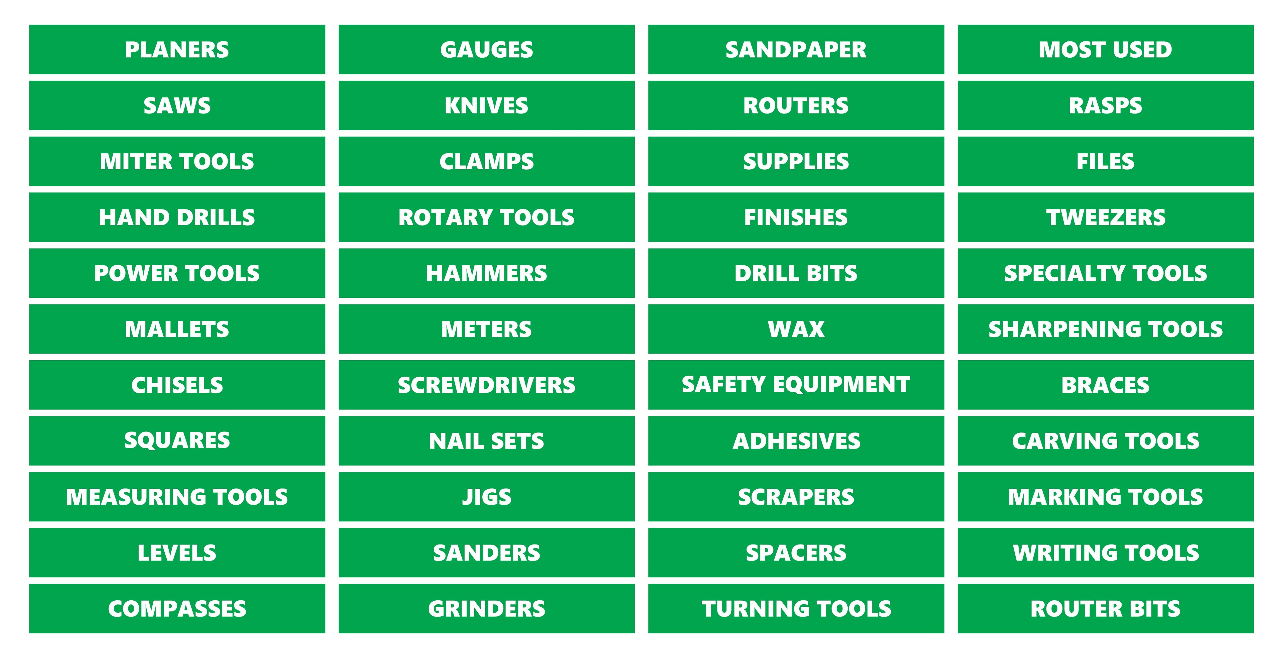 Green Toolbox Organizational Magnetic Labels Woodworking Set