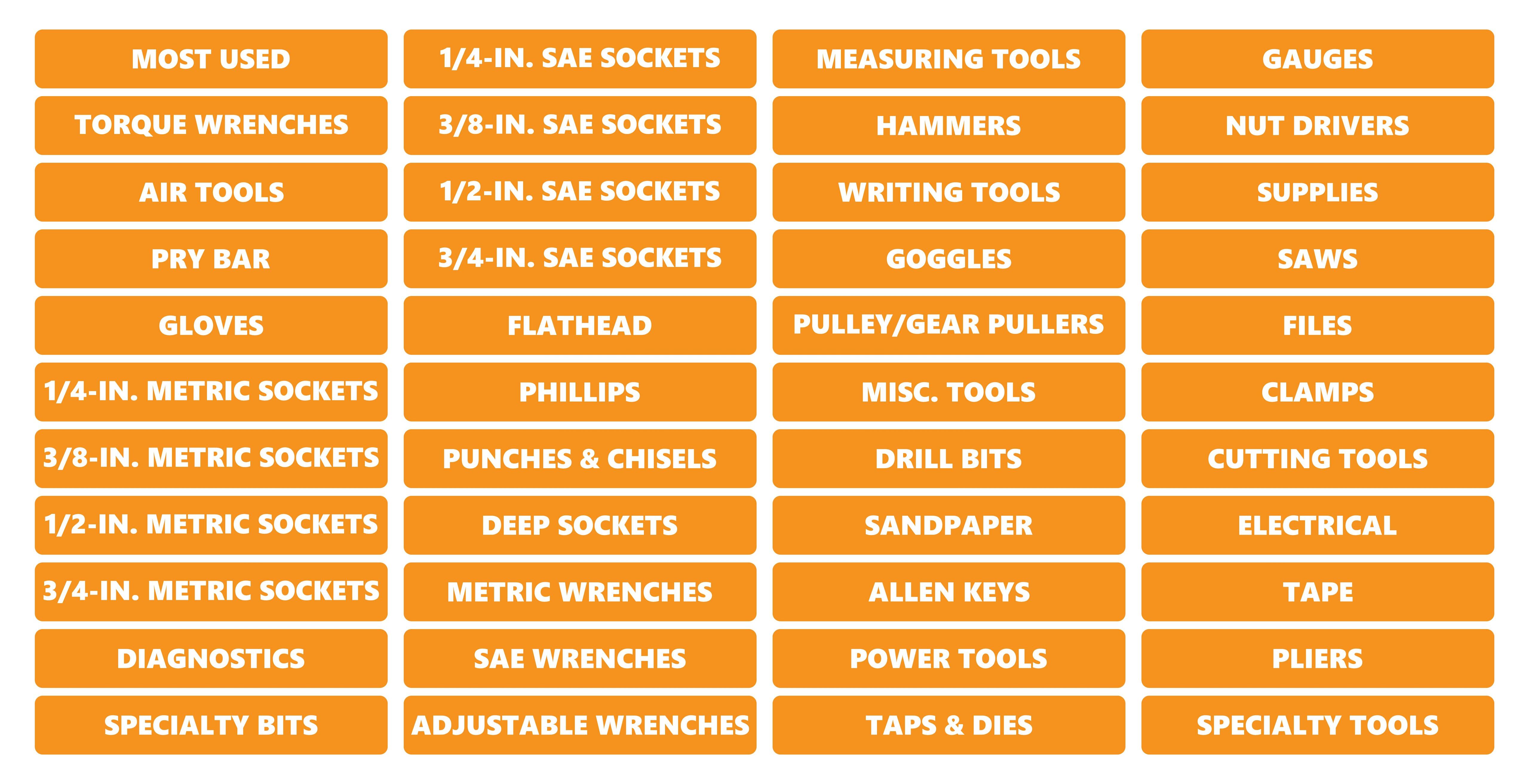Orange Tool Box Organizational Magnetic Rounded Labels Advanced Set