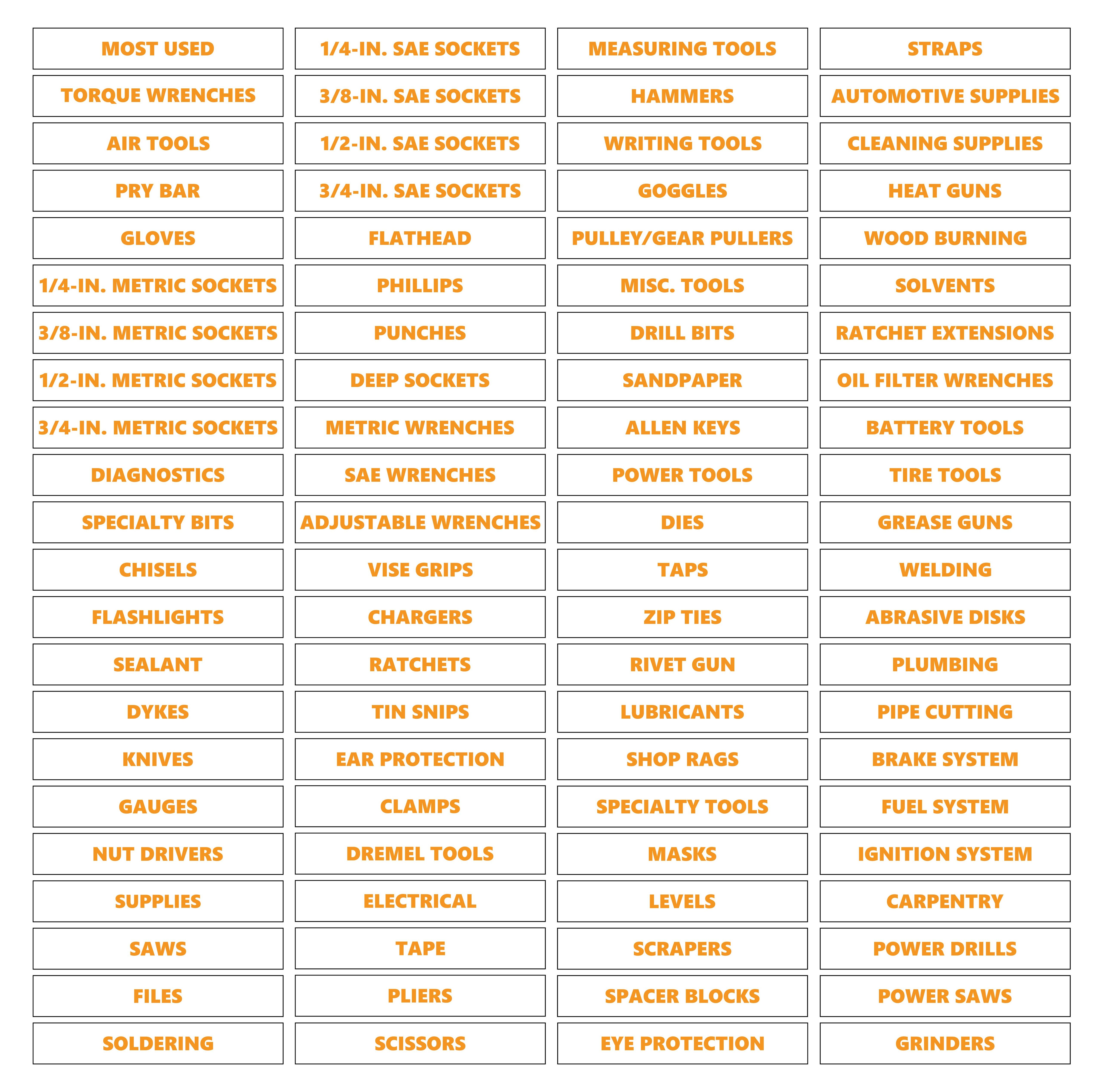 Orange Inverted Toolbox Organizational Magnetic Labels Premium Set