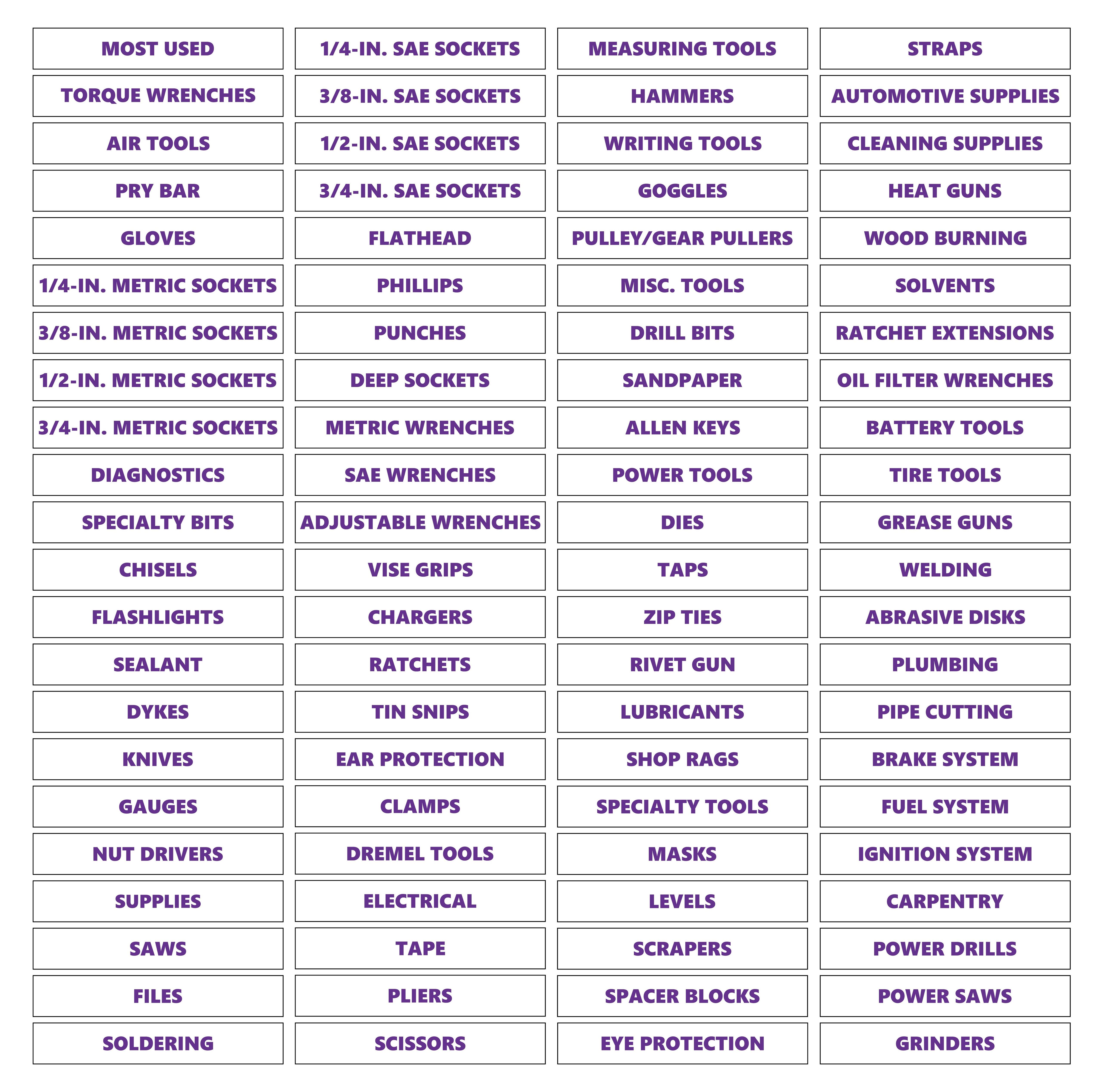 Purple Inverted Toolbox Organizational Magnetic Labels Premium Set