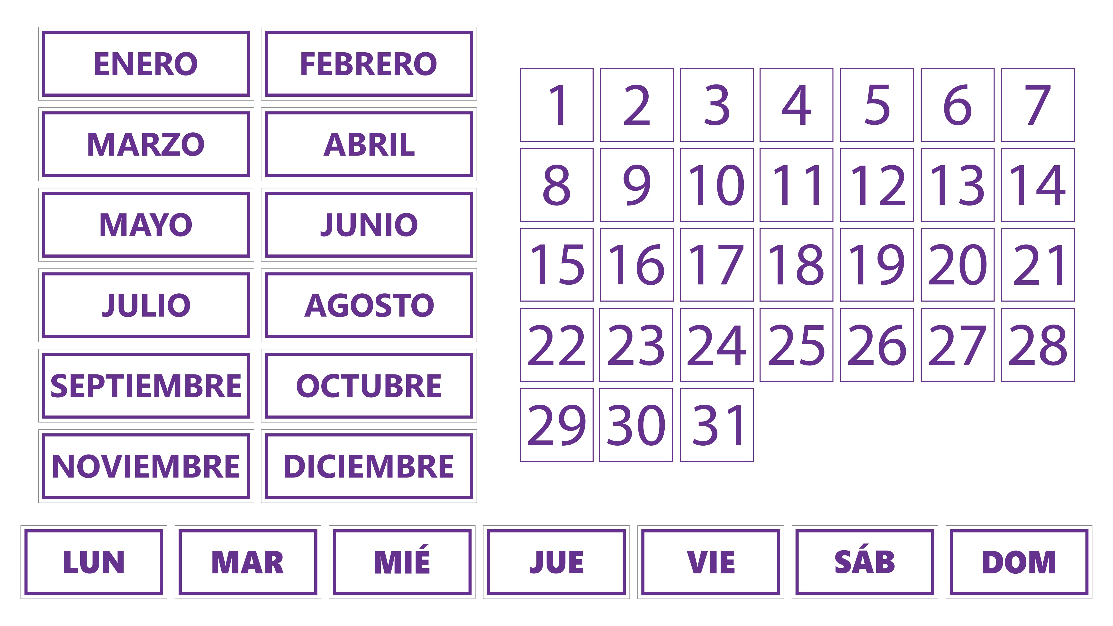 Purple Inverted Whiteboard Calendar Magnet Non-Abbreviated Spanish ...