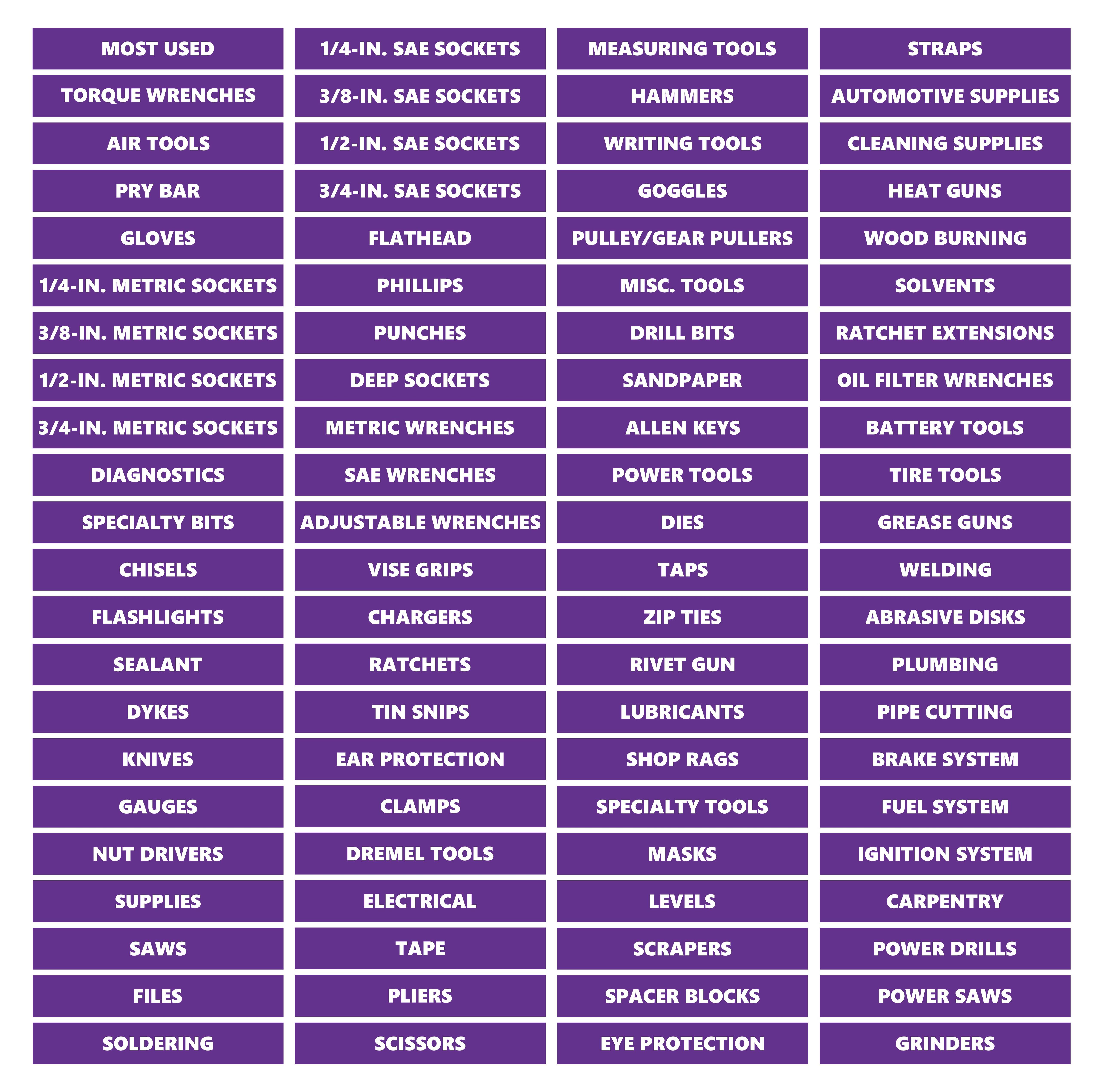 Purple Tool Box Organizational Sticker Labels Premium Set
