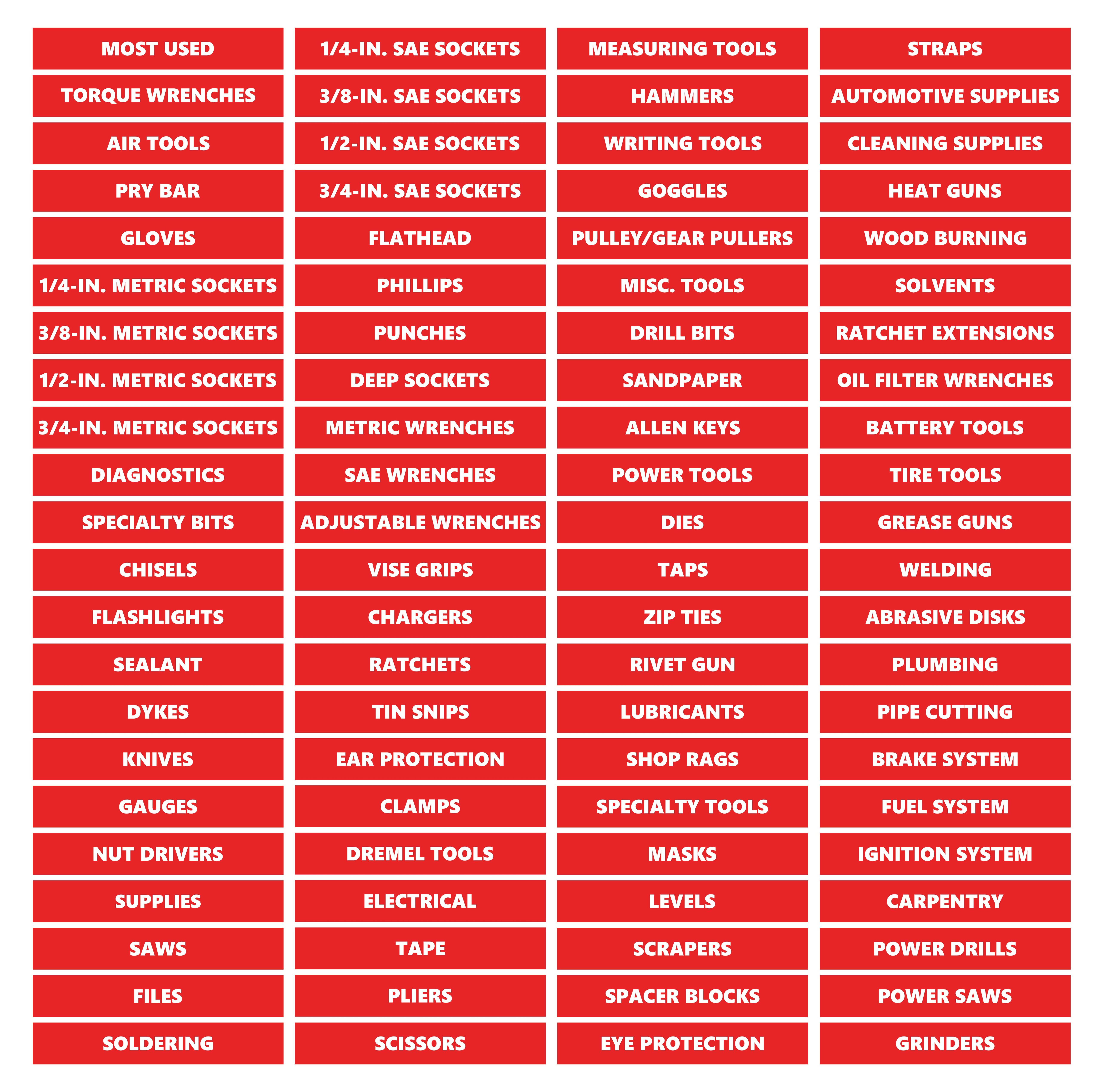 Red Tool Box Organizational Sticker Labels Premium Set