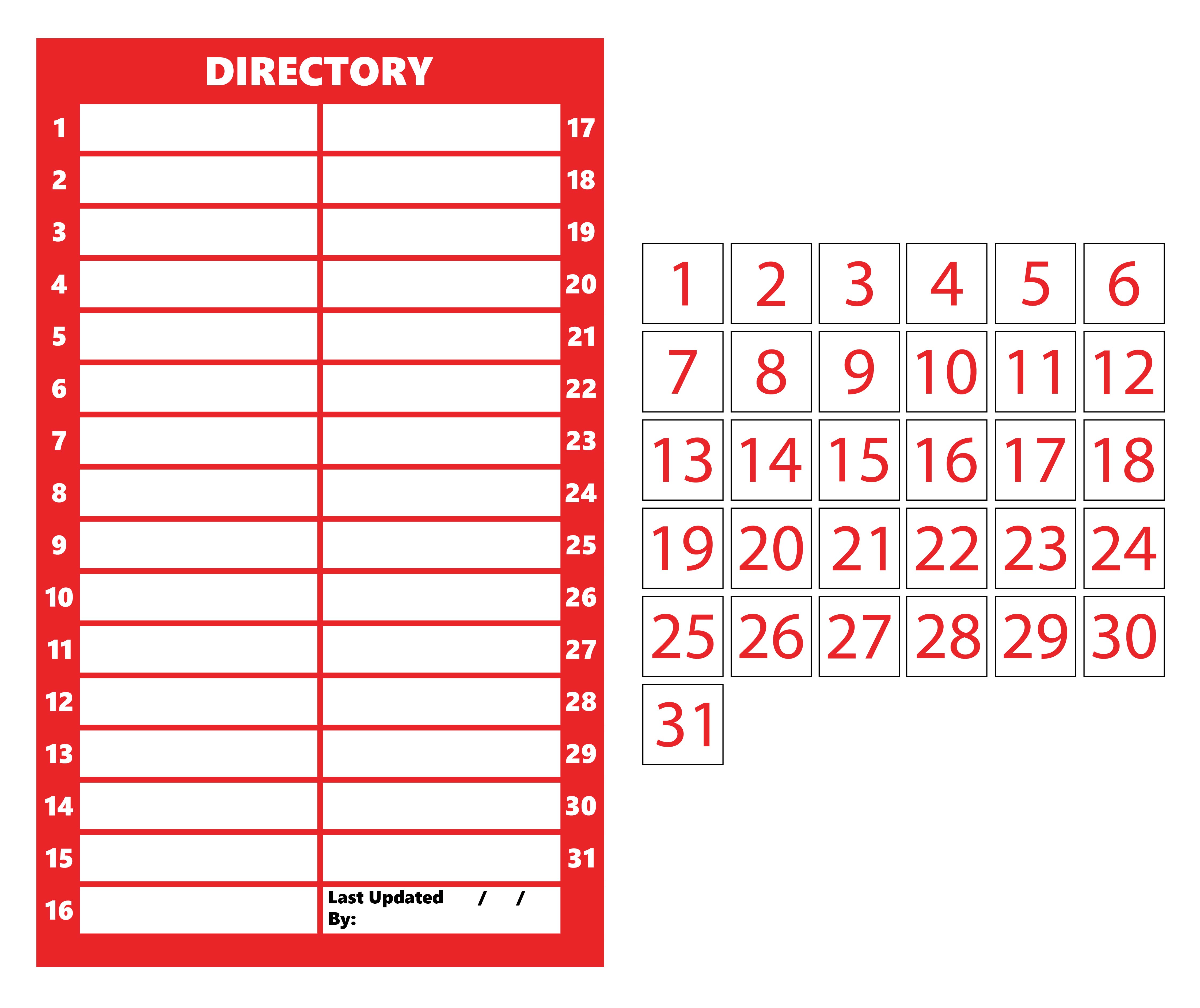 Red Inverted Dry Erase Magnetic Directory and Number Label Magnets ...