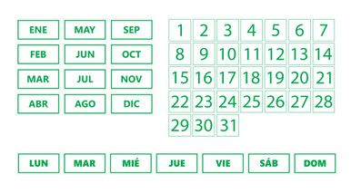 Green Inverted Whiteboard Calendar Magnet Spanish Bundle (Dates, Days ...