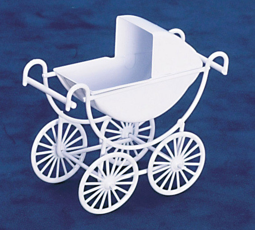 Metal Baby Carriage - White - Dollhouse City