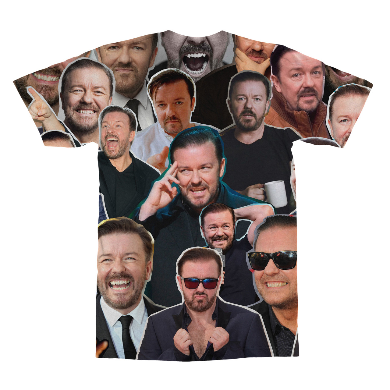 Ricky Gervais 3D Collage Face T-Shirt - AllOverPrint.ca