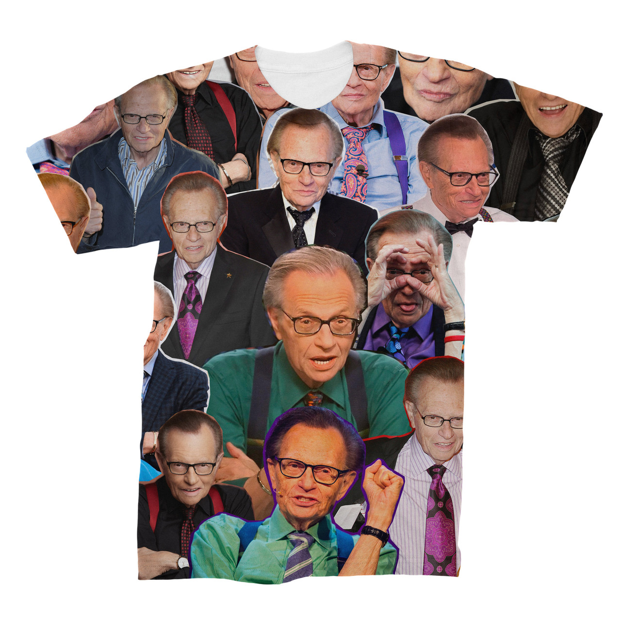 Larry King 3D Collage Face T-Shirt - AllOverPrint.ca