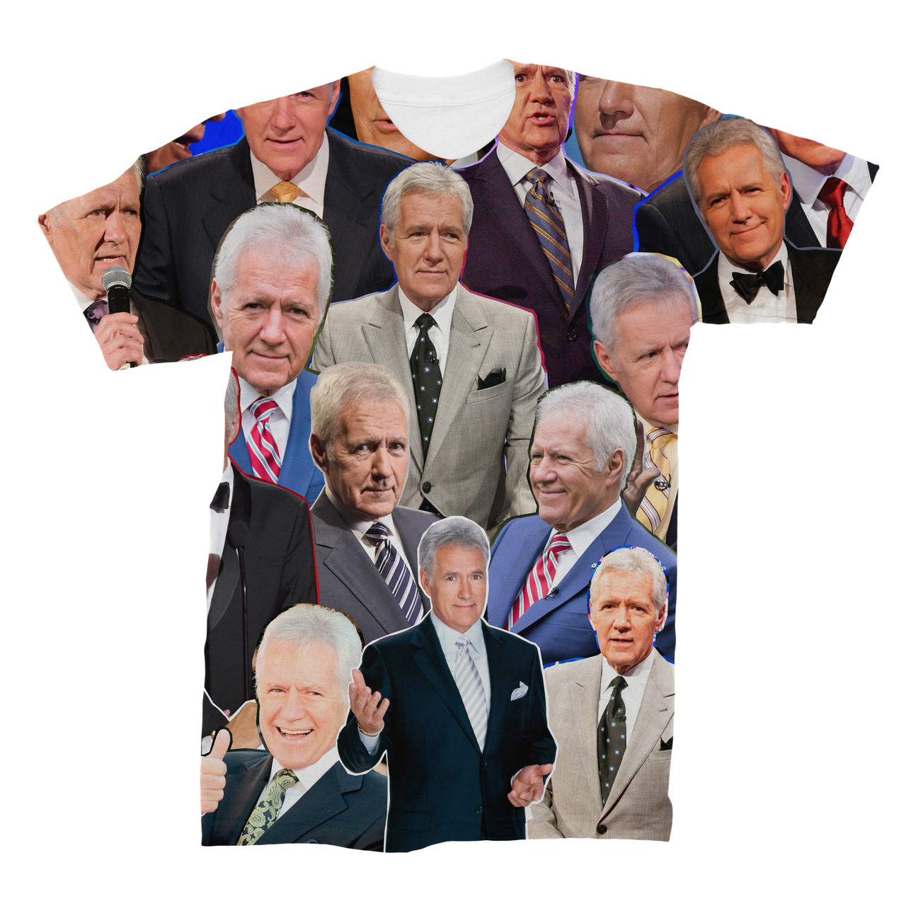 Alex Trebek Jeopardy! 3D Collage Face T-Shirt - AllOverPrint.ca