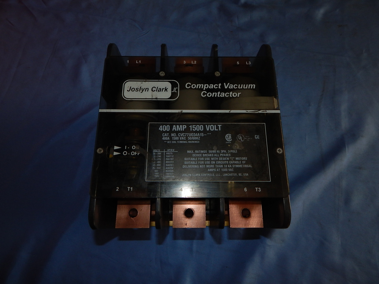 JOSLYN CLARK Compact Vacuum Contactor 400 Amp CVC77U034 1500 V.AC good ...