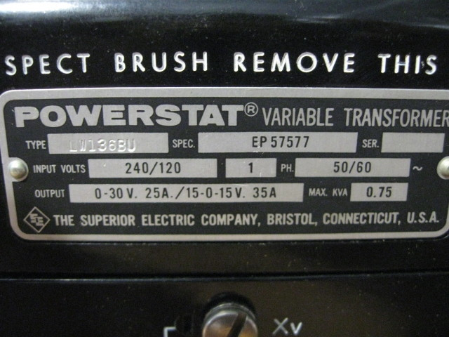 LW136BU Superior Powerstat Variable Transformer 240/120, 1 phase, 50/60 hz