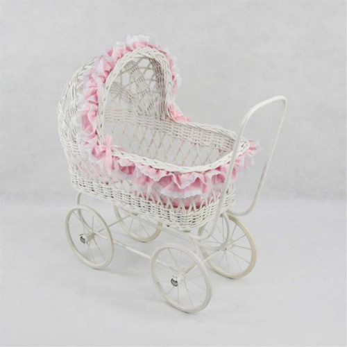 Dolls Pram Cane White Nicola Large Wicker Toy Comes With Folding Hood ...