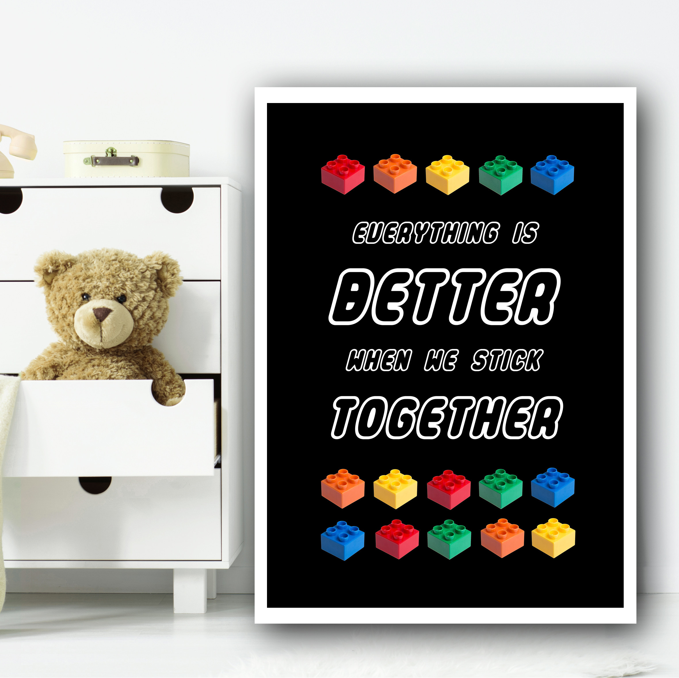 Lego Blocks Stick Together Children's Nursery Bedroom Wall Art Print ...
