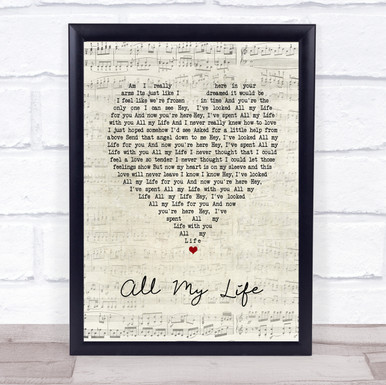 Linda Ronstadt All My Life Script Heart Song Lyric Print - Red Heart ...