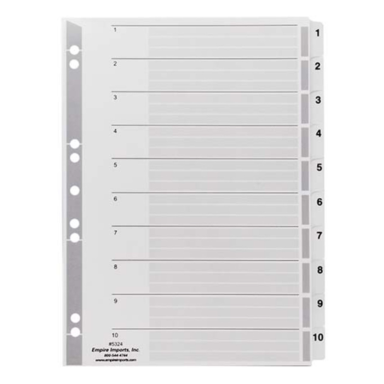 Empire Imports A4 Numeric Index Tabs - 1-10 Tab Set - Bindertek Empire Imports A4 Numeric Index Tabs - 1-10 Tab Set - Bindertek