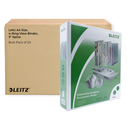 Leitz A4 Size, 4-Ring View Binder, 2.4" Spine, Bulk Pack of 20 - Bindertek