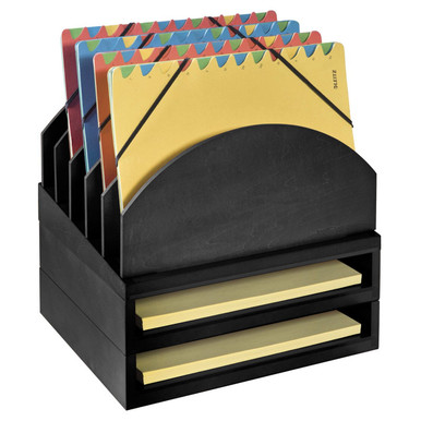 Stackable Wooden Desk Organizer Kit with Step-Up File & 2 Trays - Bindertek