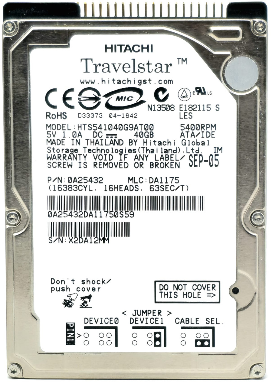 J3771 - 40GB 5.4K RPM IDE PATA ATA 2.5" Laptop Hard Drive - CPU Medics