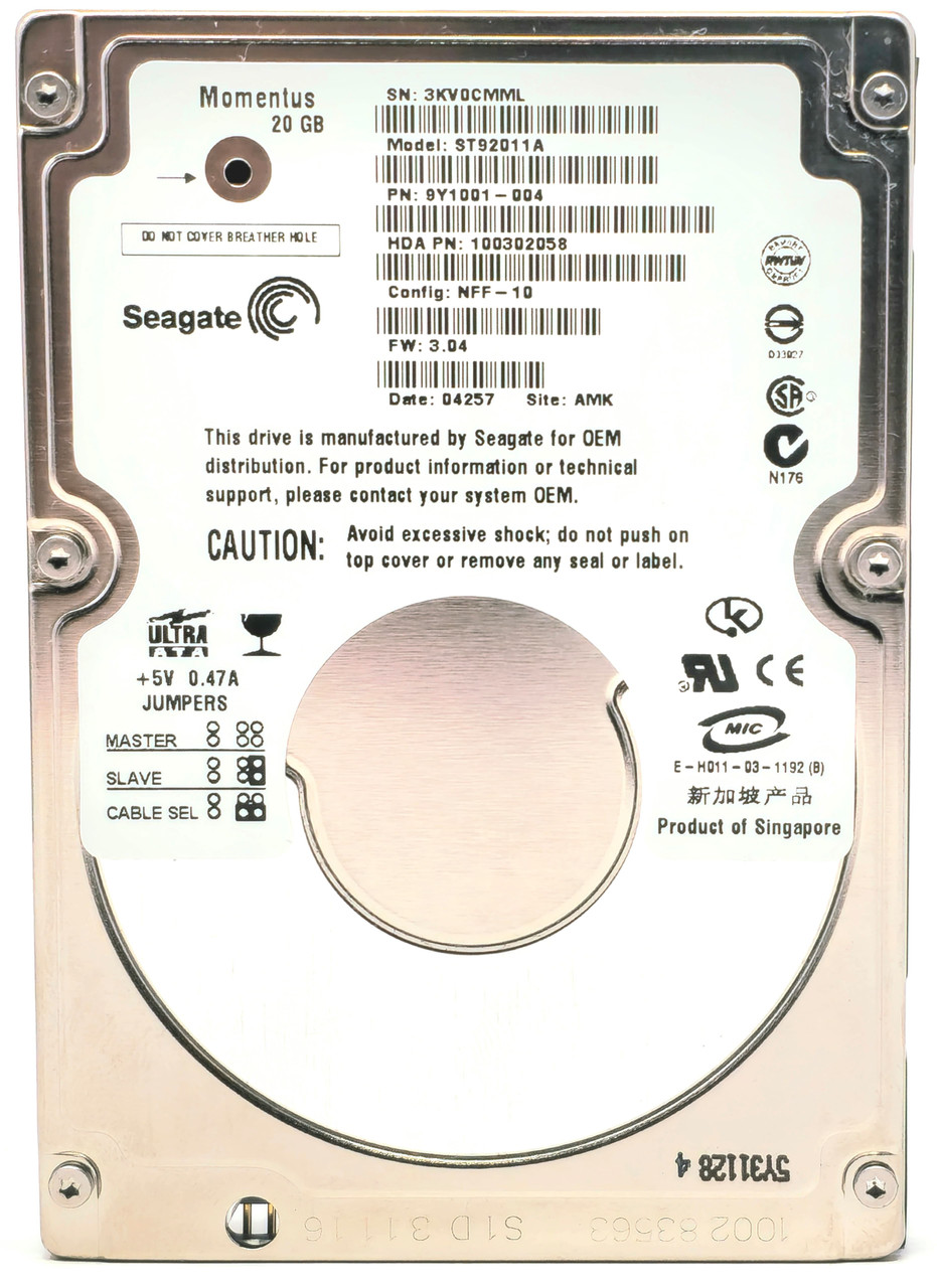 9K338 - 20GB 4.2K RPM IDE PATA ATA 2.5" Laptop Hard Drive - CPU Medics