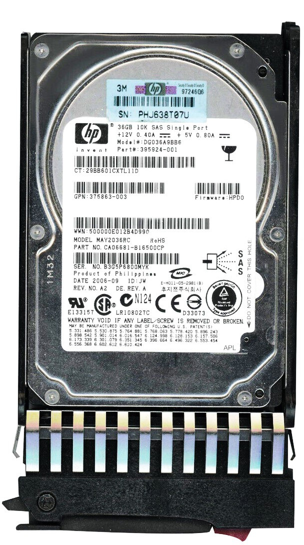 HP 395924-001 - 36GB 10K RPM SP 3Gb/s SAS SFF 2.5" Hard Drive for HPE ...
