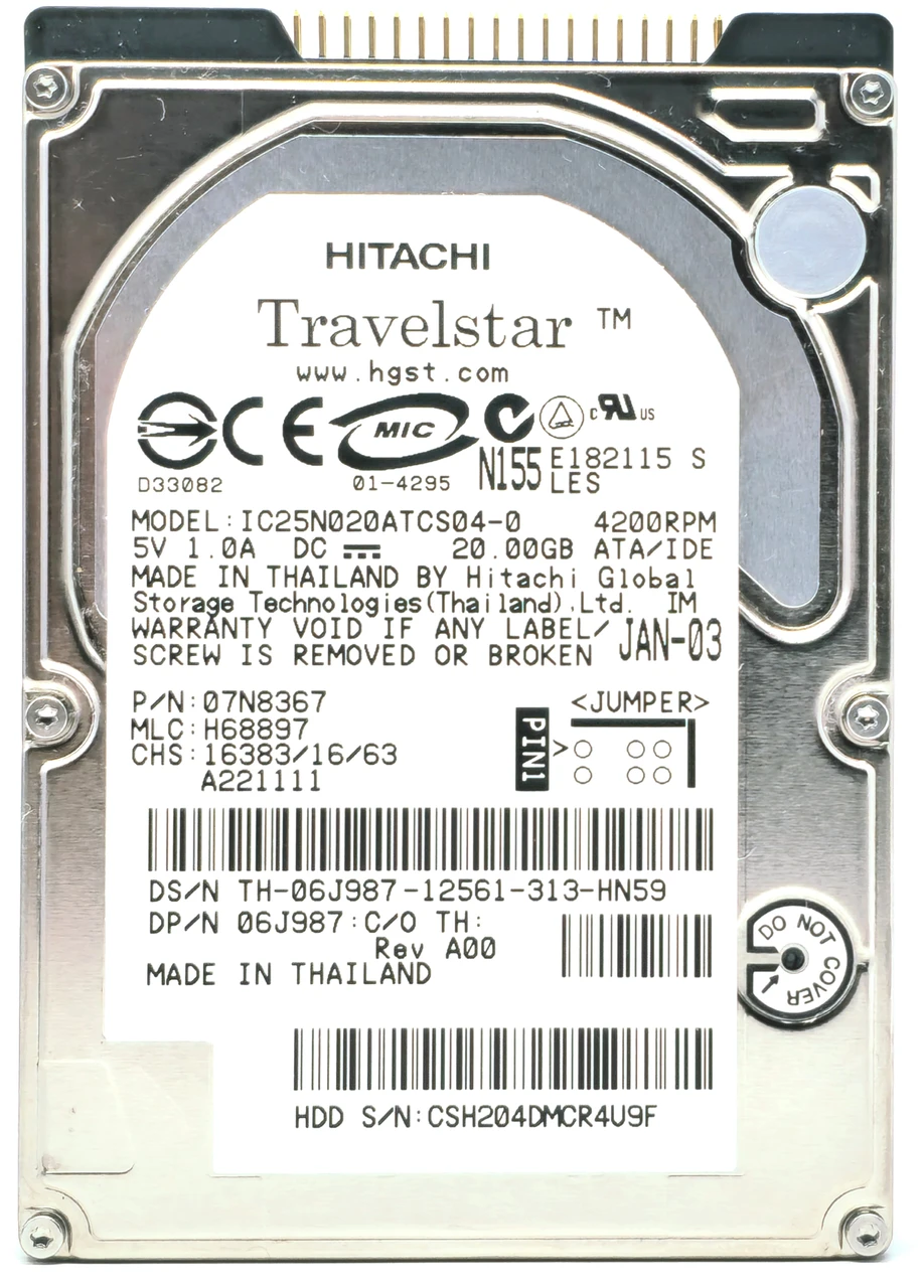 Hitachi HTS541020G9AT00 - 20GB 5.4K IDE 2.5" Hard Disk Drive (HDD ...