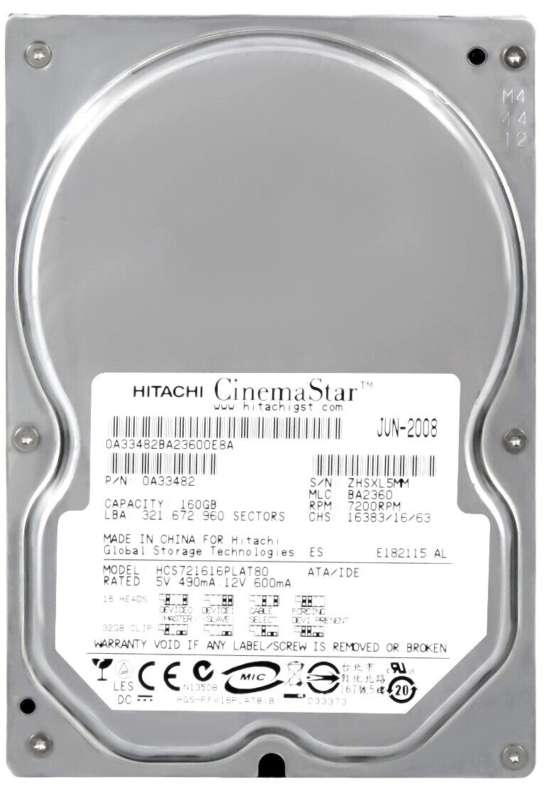 Hitachi 0Y30002 - 160GB 7.2K RPM IDE PATA 3.5" LFF Desktop Hard Drive ...